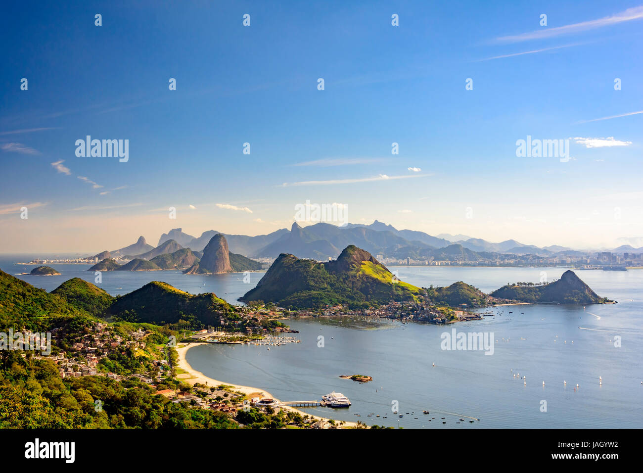 View of Guanabara Bay, Sugar Loaf and hills of Rio de Janeiro from the ...