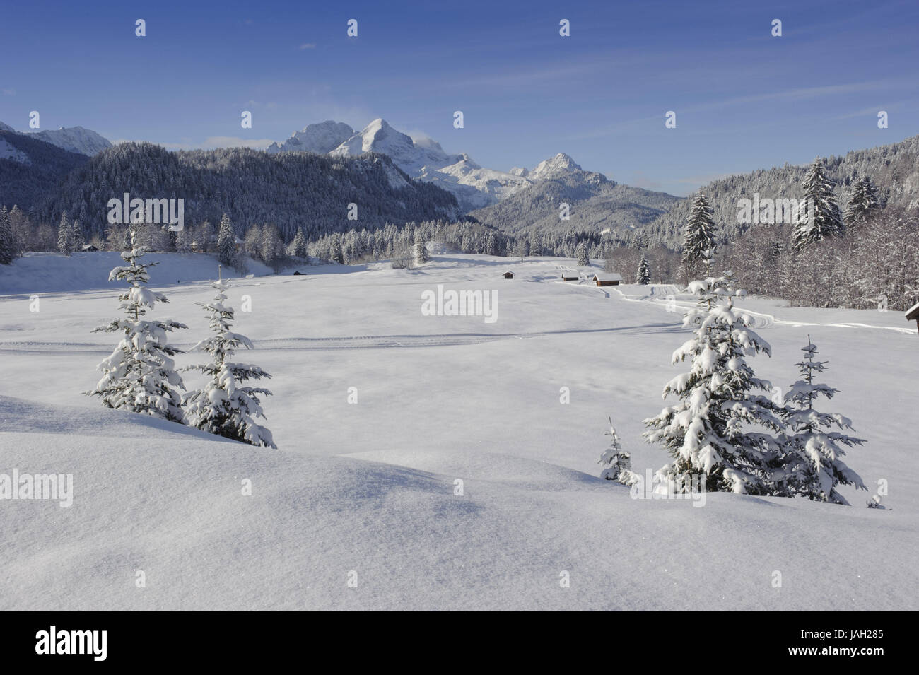 Scenery in Elmau,view at Wetterstein Range with Alpspitze,winter Stock ...