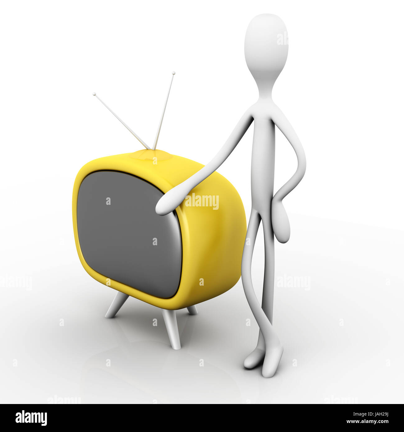 A Guy leaning on a TV. 3D rendered cartoon illustration. Isolated on ...