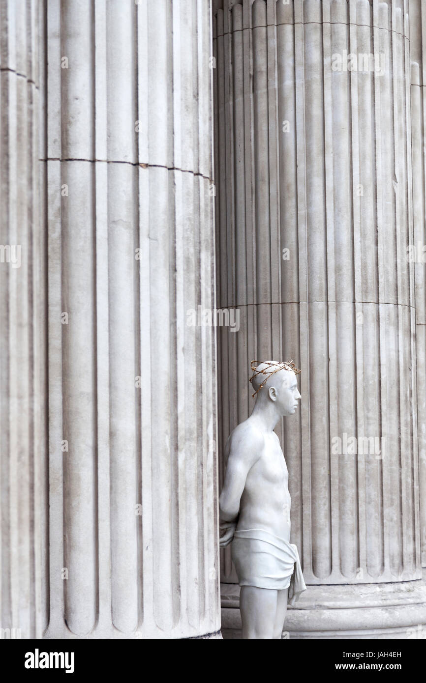 london, united kingdom, 7 may 2017: statue of christ with barbed wire ...