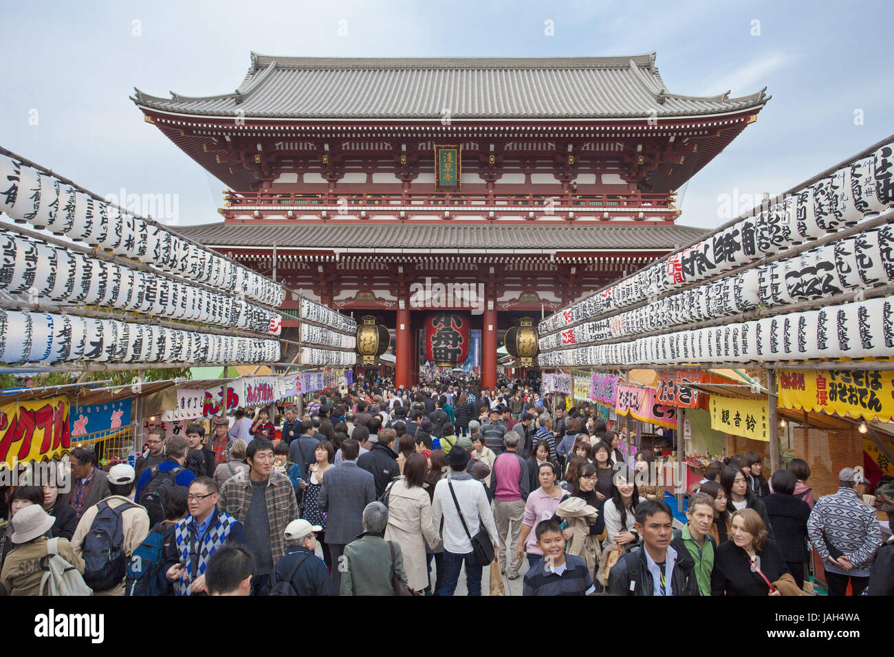 Japan,Tokyo,Asakusa area,NakaMise Dori,Senso-Ji temple,crowd of people ...