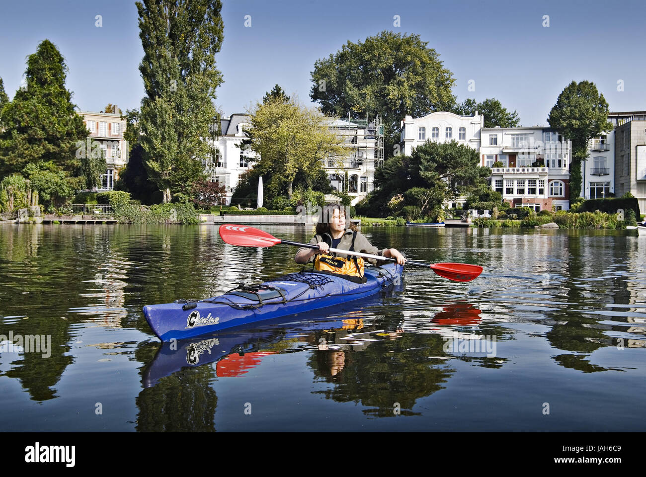 Germany,Hamburg,the Alster,the Outer Alster lake,Rondeelteich,kayak ...