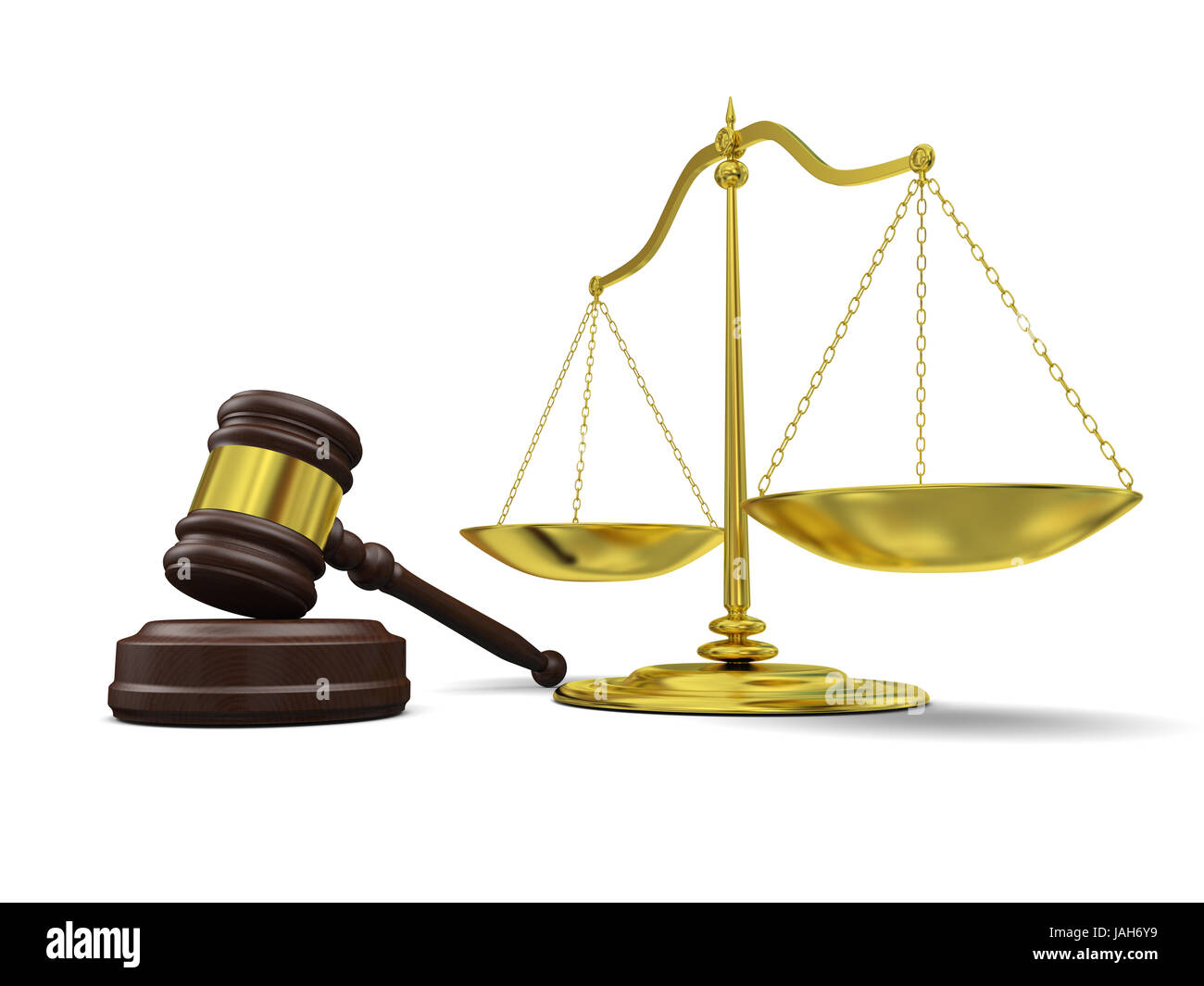 Golden scale and gavel on white background, symbols of law and justice Stock Photo - Alamy