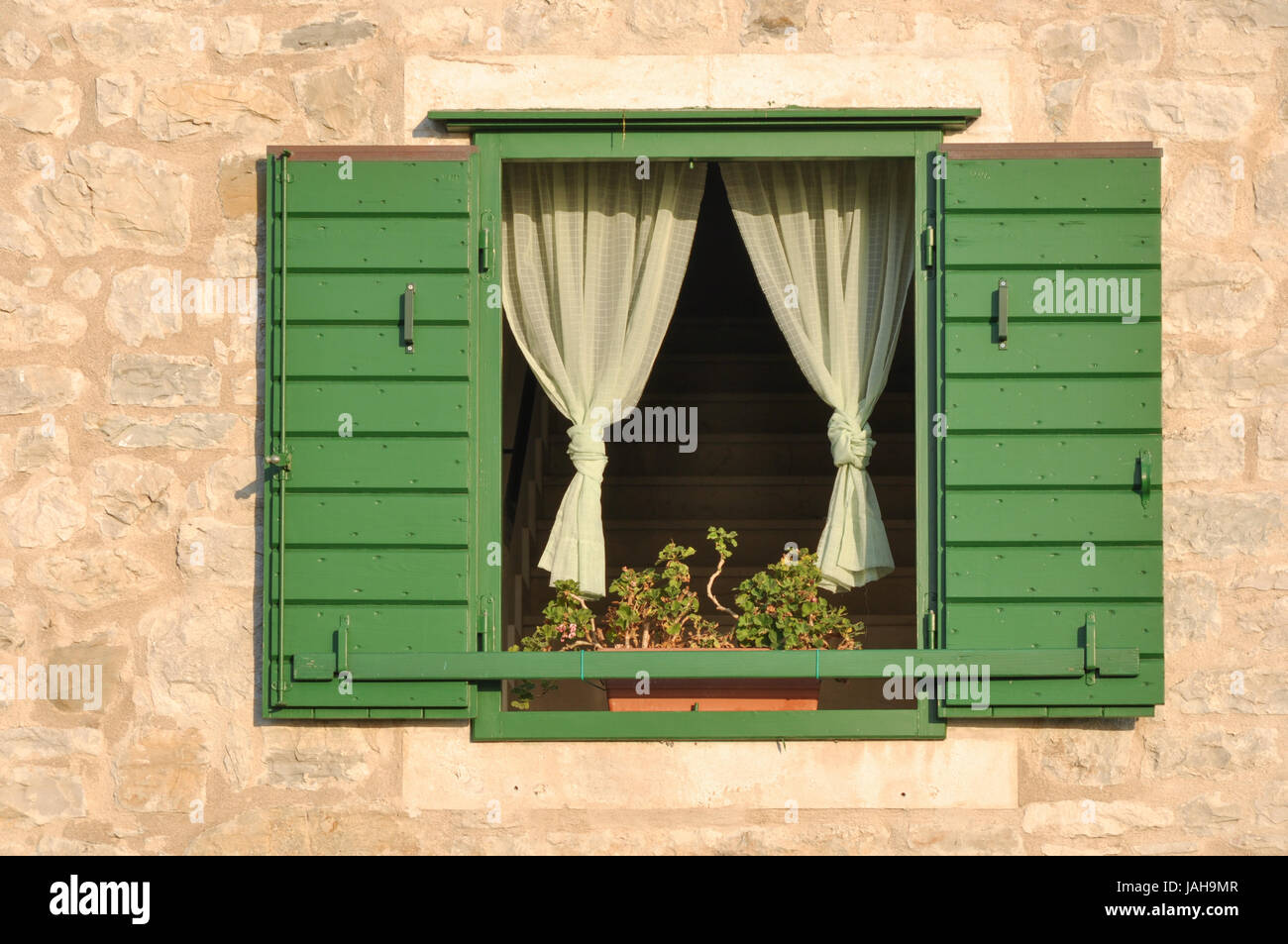 open green wood windows Stock Photo - Alamy