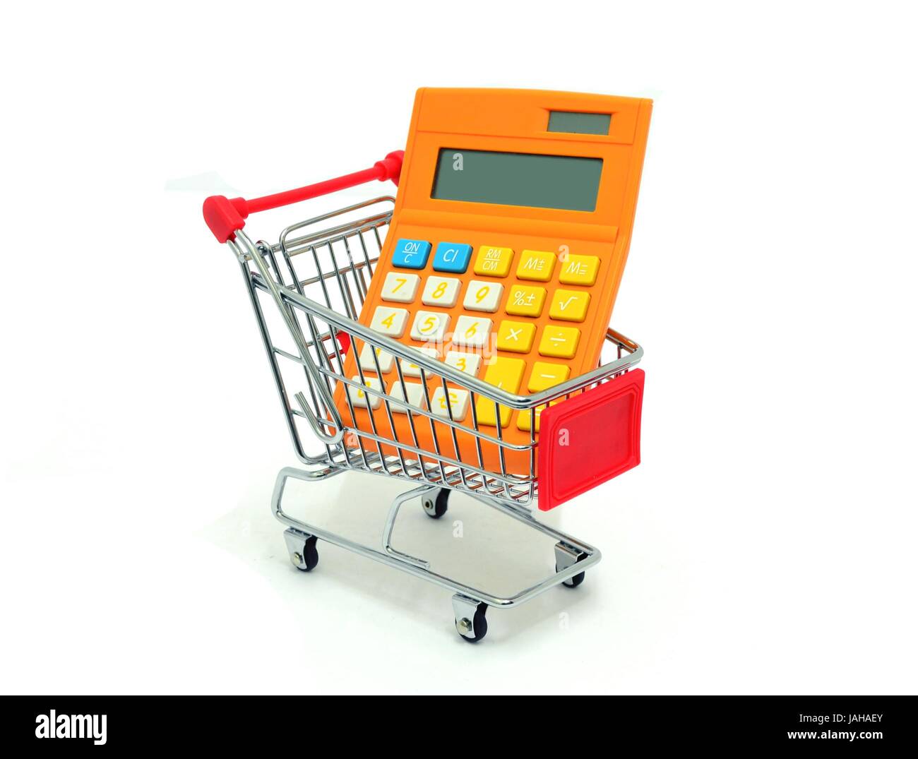 Calculator in Shopping Trolley Stock Photo - Alamy