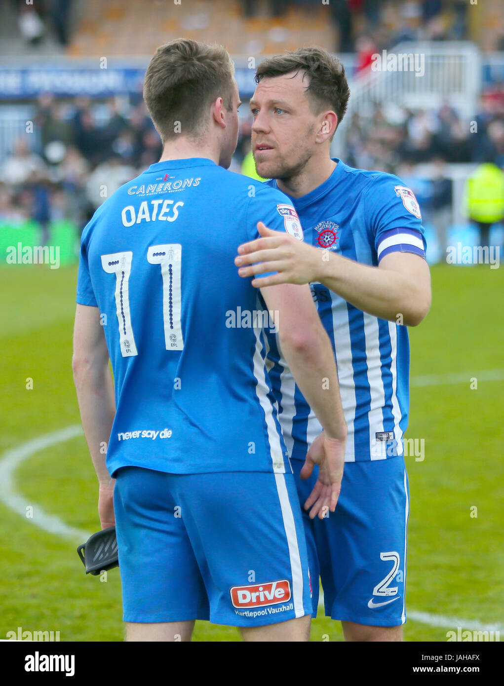 Hartlepool's Rhys Oates and Carl Magnay react after the final whistle ...