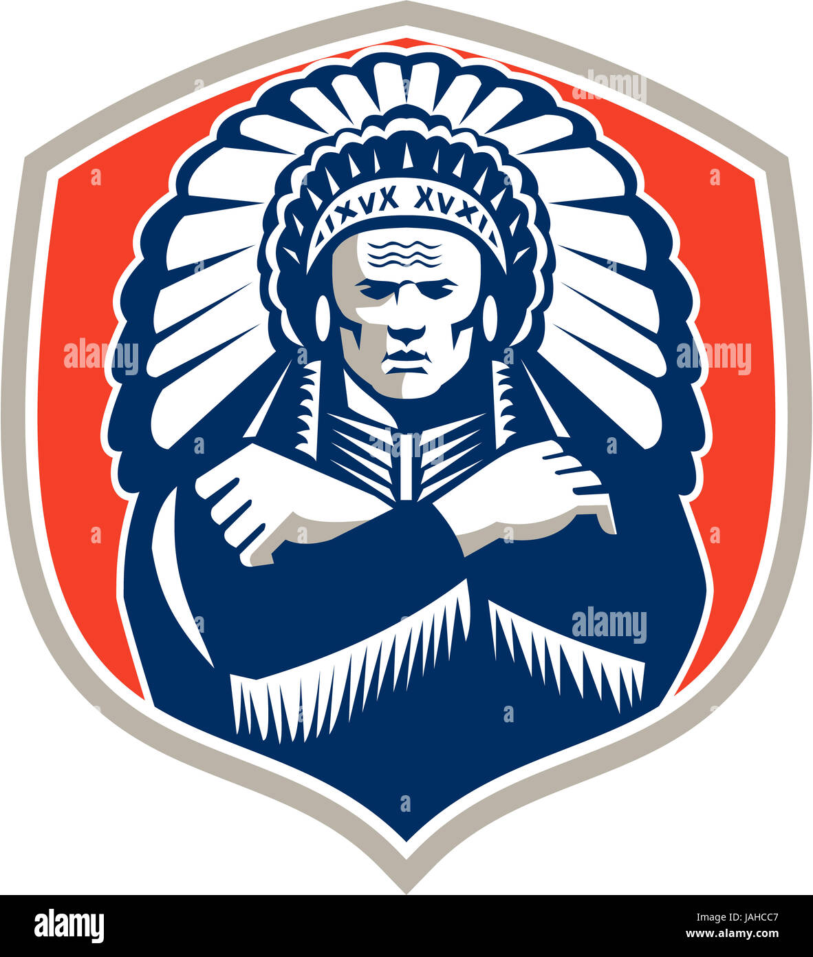 Illustration of a native american indian chief warrior wearing feathers ...