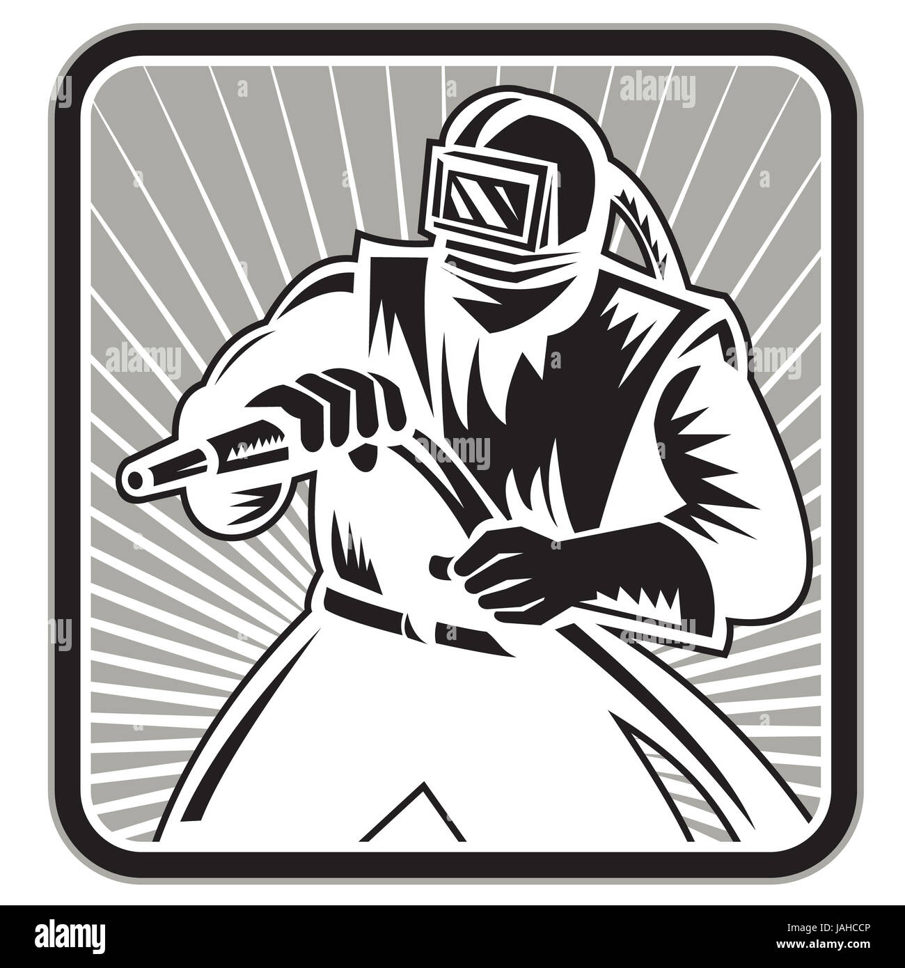 Illustration of a sandblaster sand blaster worker holding sandblasting ...