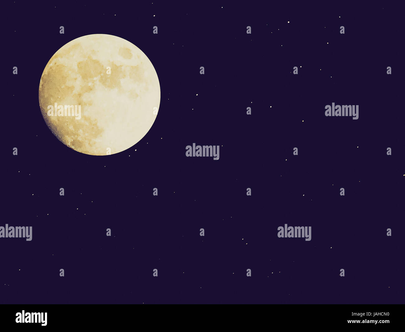 Vintage looking Full moon over dark sky with stars Stock Photo - Alamy