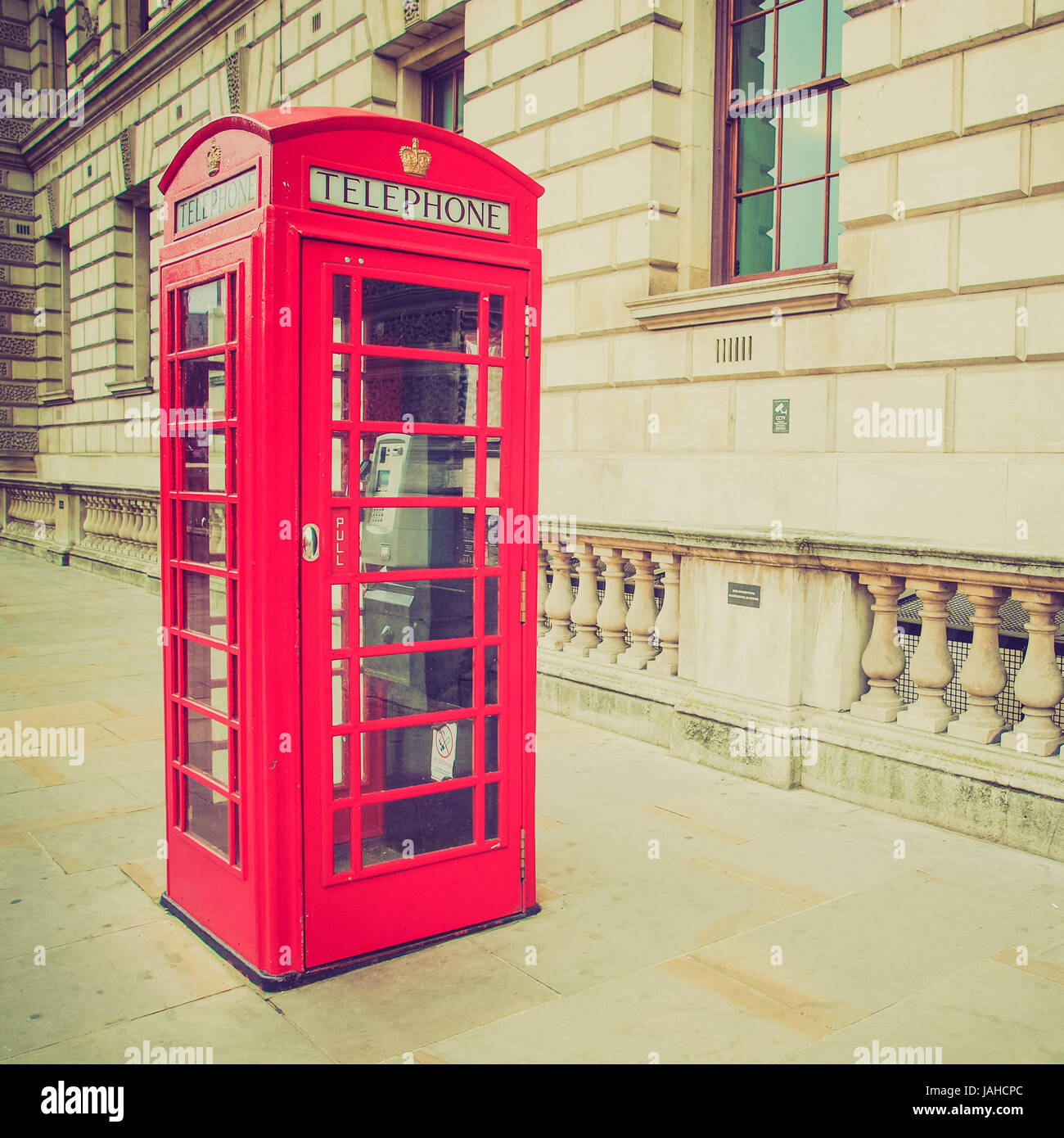 Vintage looking Traditional red telephone box in London UK Stock Photo ...