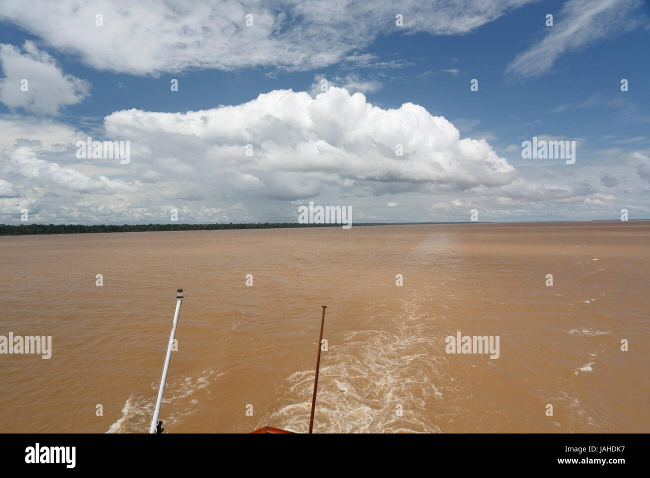view of river Amazon in Brazil from stern of passenger ship Stock Photo ...