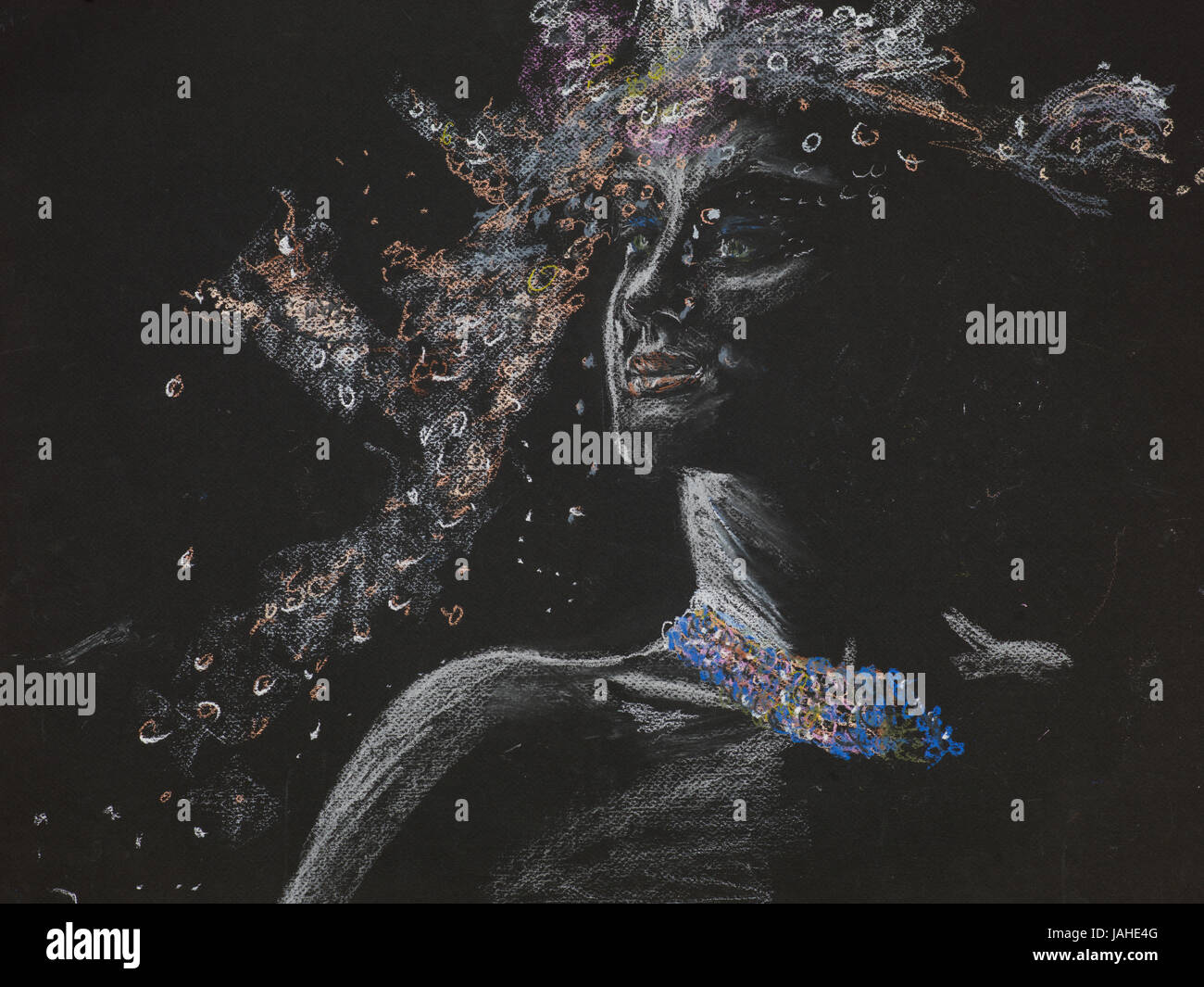 hand drawn illustration of beautiful tribe goddess on black background ...