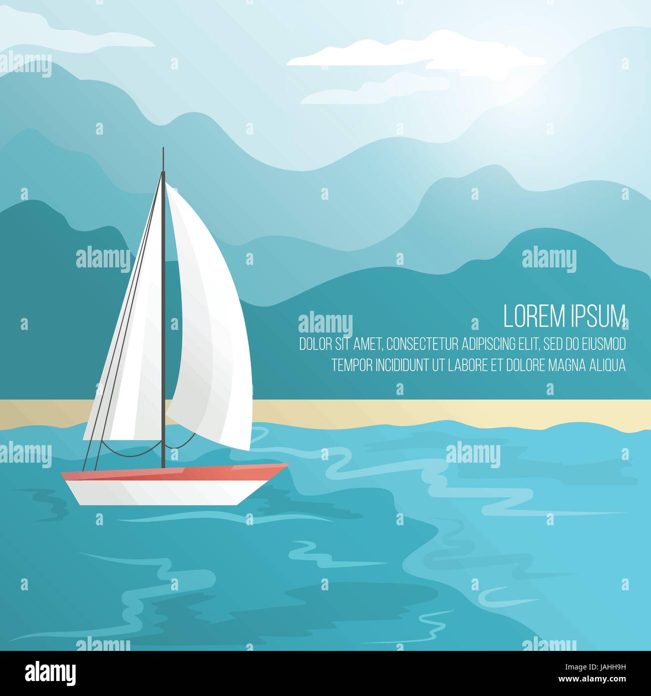 Boat on beach Vector illustration Sailing boat is sailing along the seashore Stock Vector Image ...