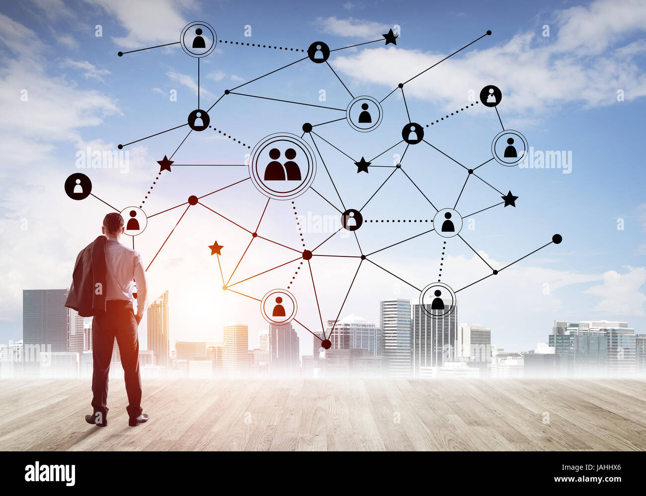 Social connection concept drawn on screen as symbol for teamwork and ...