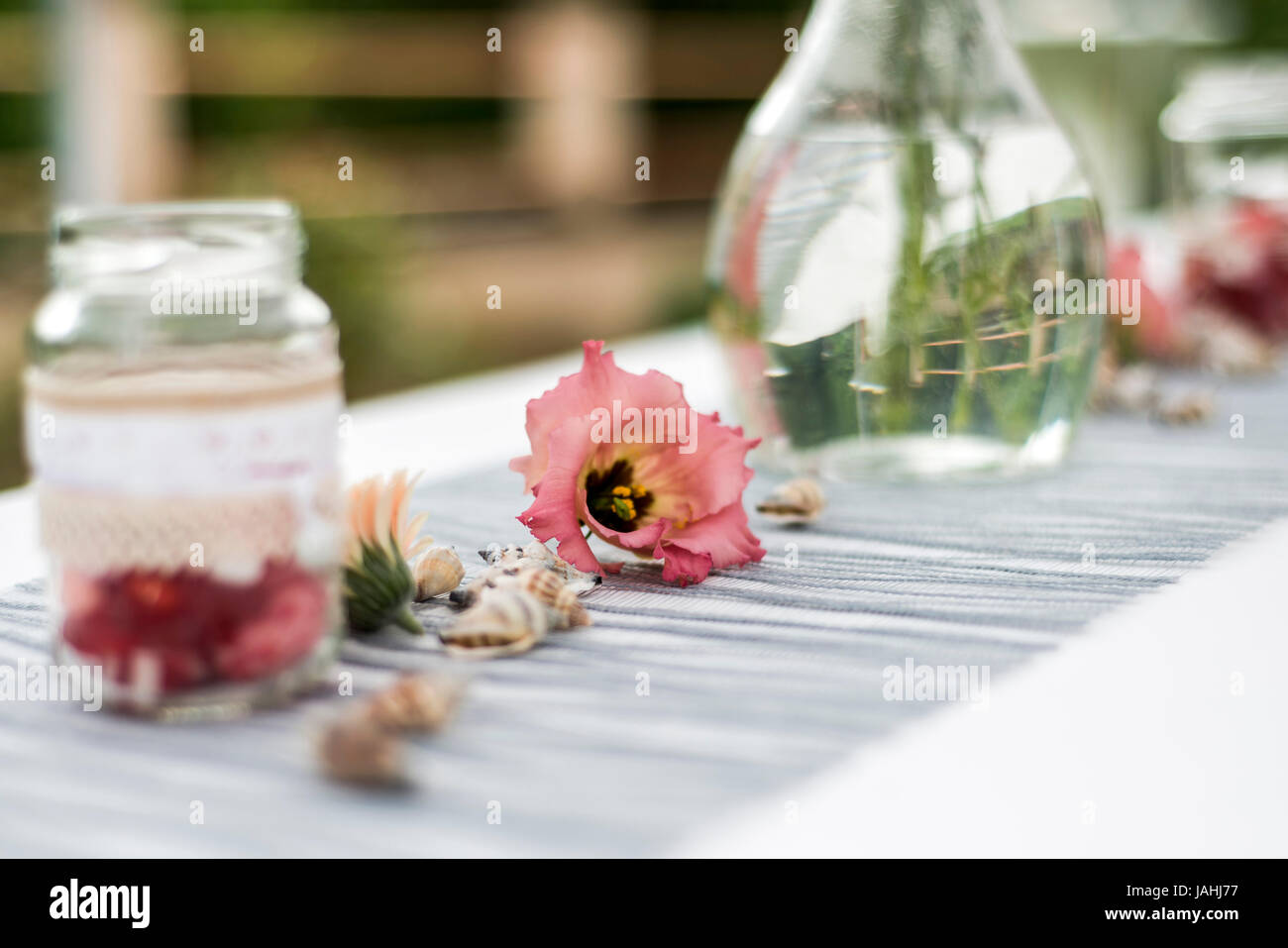 flowers settings decoration outdoor setup for a wedding with pink ...