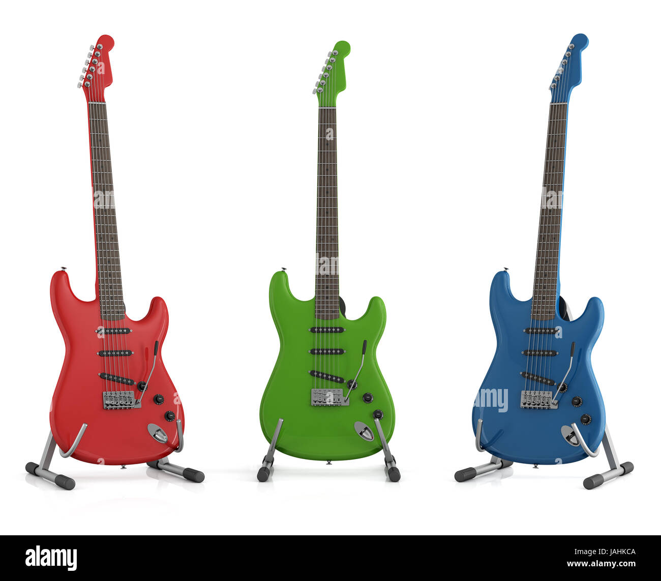 Red green and blue electric guitar isolated on white - rendering Stock ...