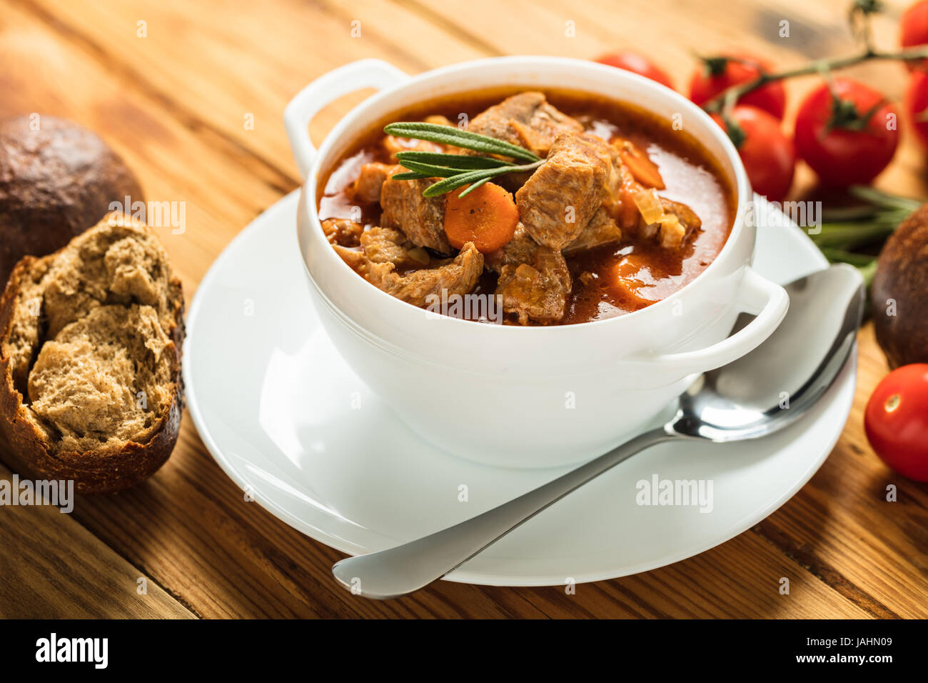 Beef goulash with pastries hi-res stock photography and images - Alamy