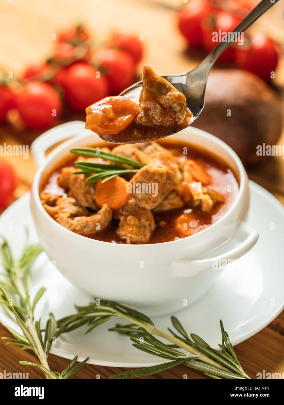 Beef goulash with pastries hi-res stock photography and images - Alamy