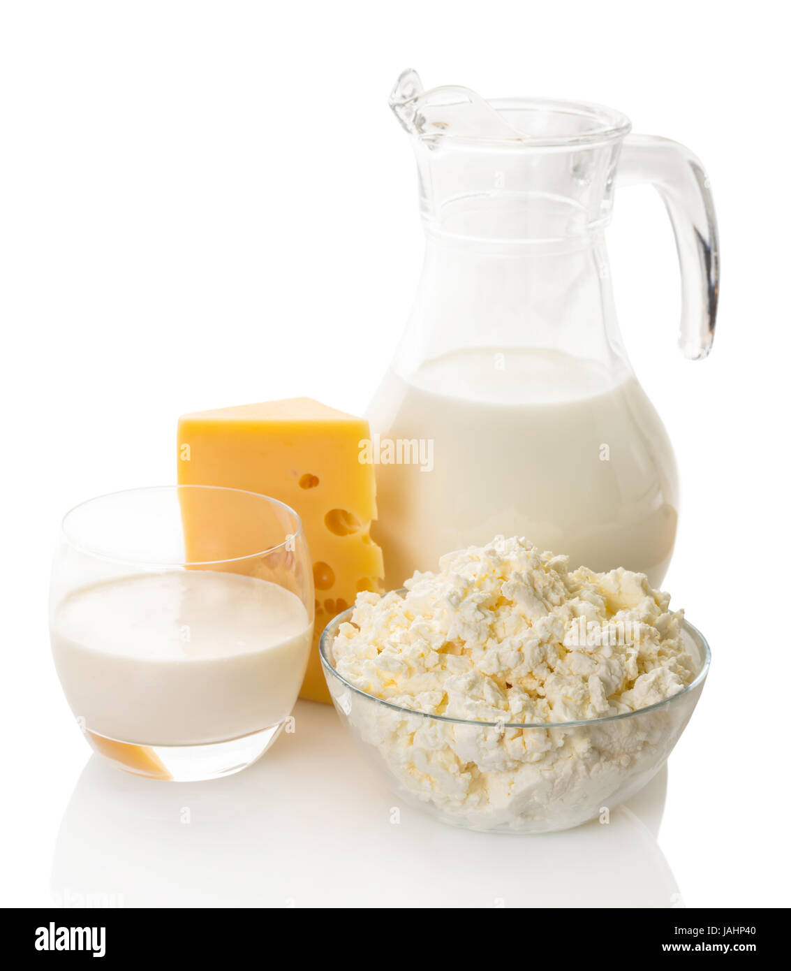 still life of dairy products on white background Stock Photo - Alamy