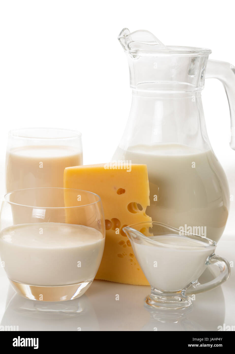 still life of dairy products on white background Stock Photo - Alamy