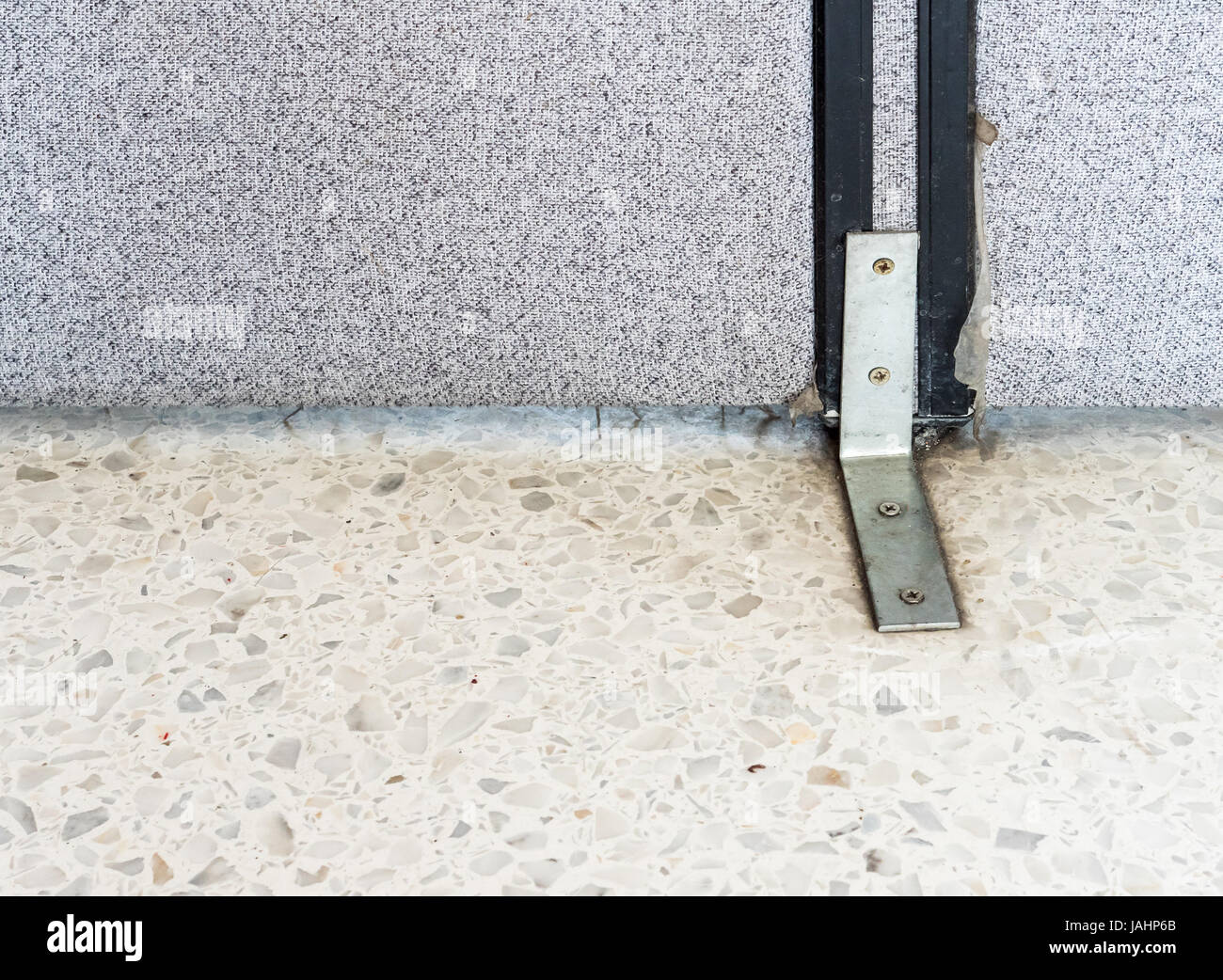 Metal clip lock of the old partition base in the home office.Copy space ...