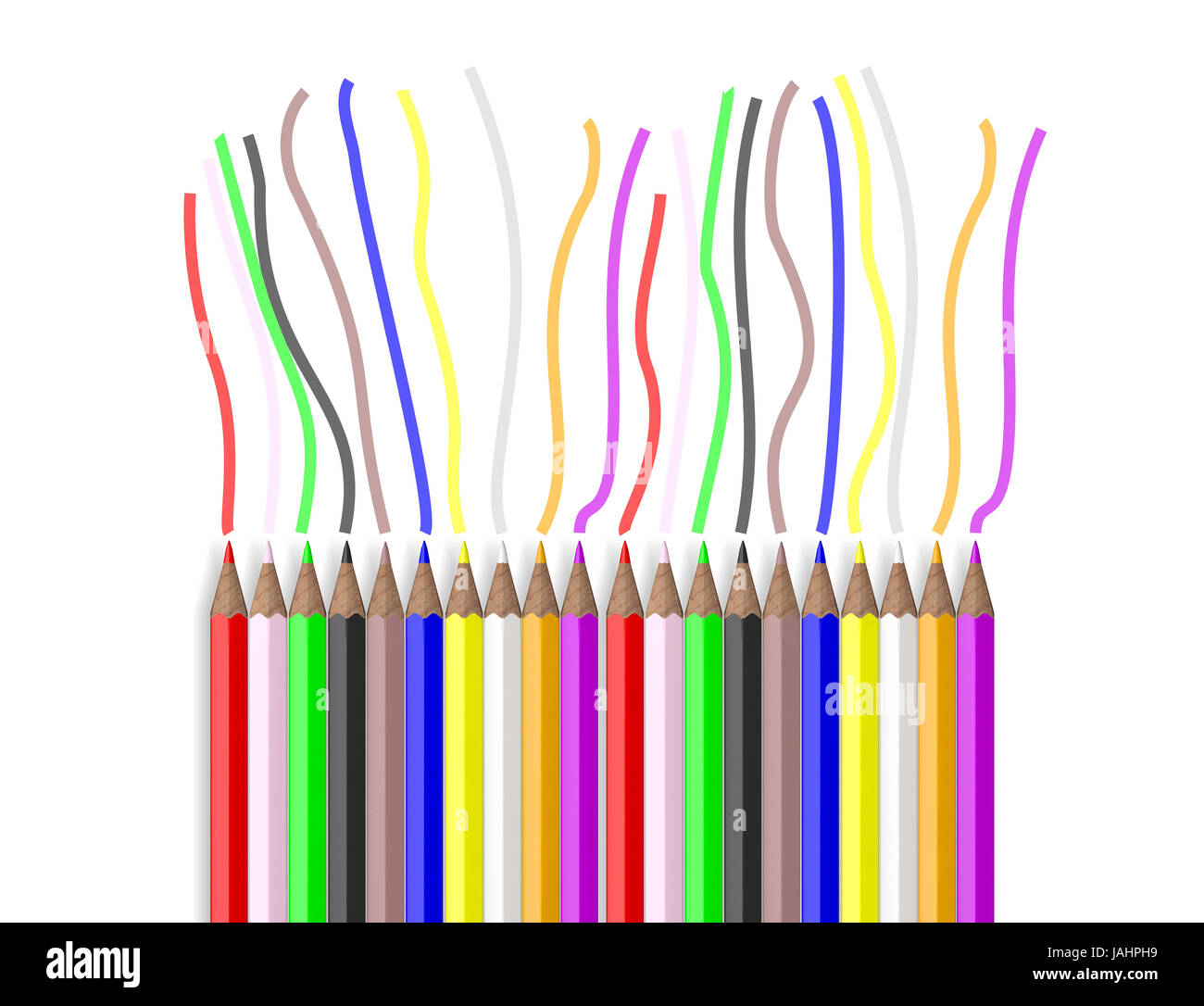 School concept - Colored pencils on white background. 3d illustration ...