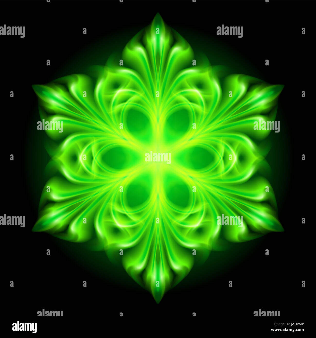 Beautiful green fire snowflake on black background Stock Photo - Alamy