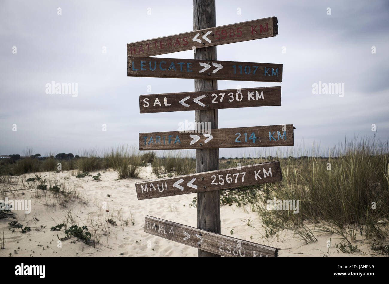 direction and distance sign post on beach Stock Photo - Alamy