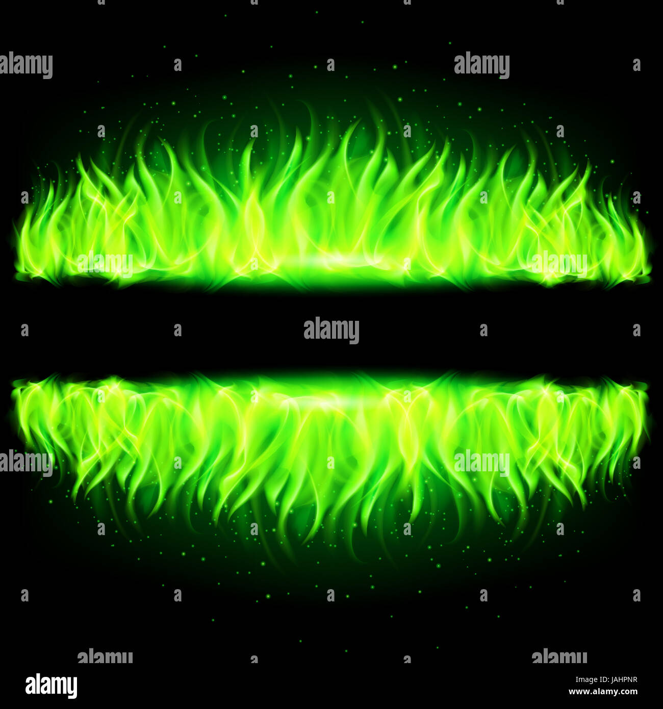 Two green walls of fire with weak reflection on black background Stock ...