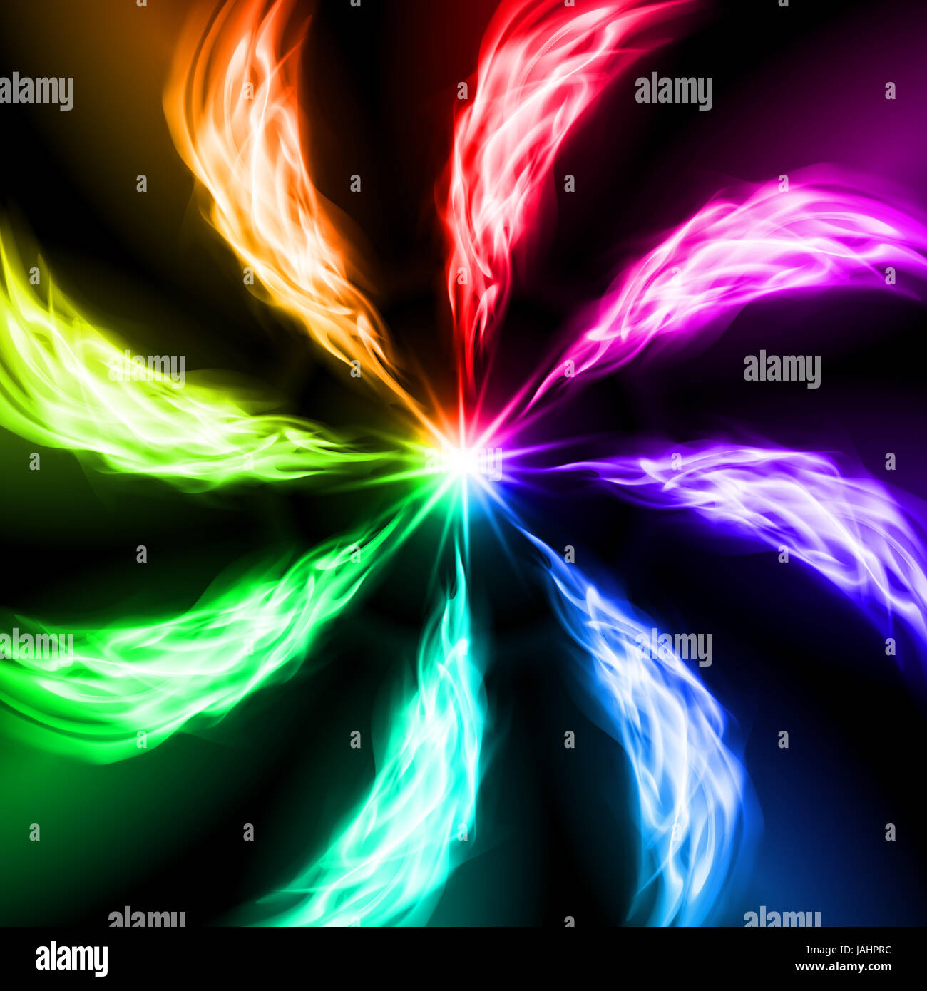 Waved spectrum fire beams on black background Stock Photo - Alamy