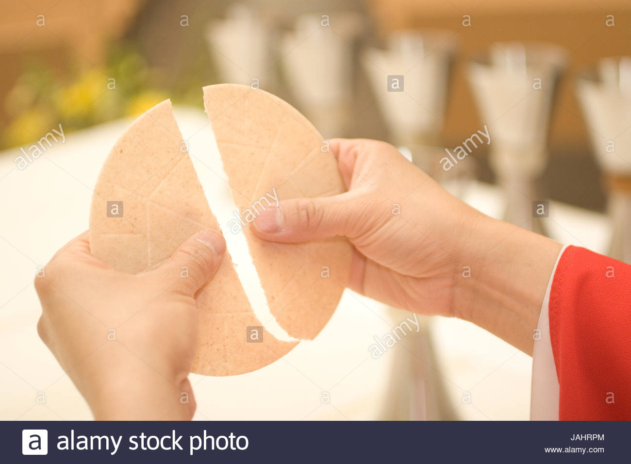 Holy Wafer. Holy communion in church. Taking holy Communion. Priest ...