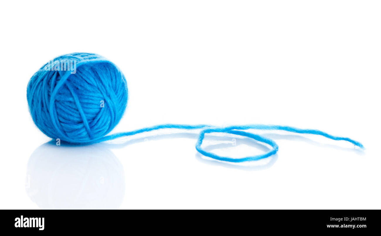 Blue wool yarn ball isolated on white Stock Photo - Alamy