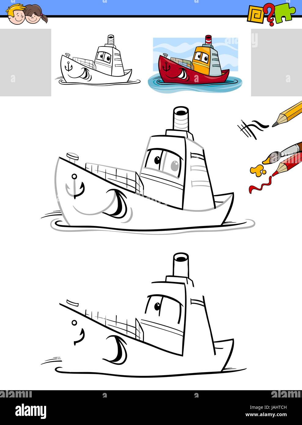 Cartoon Illustration of Drawing and Coloring Educational Activity for ...