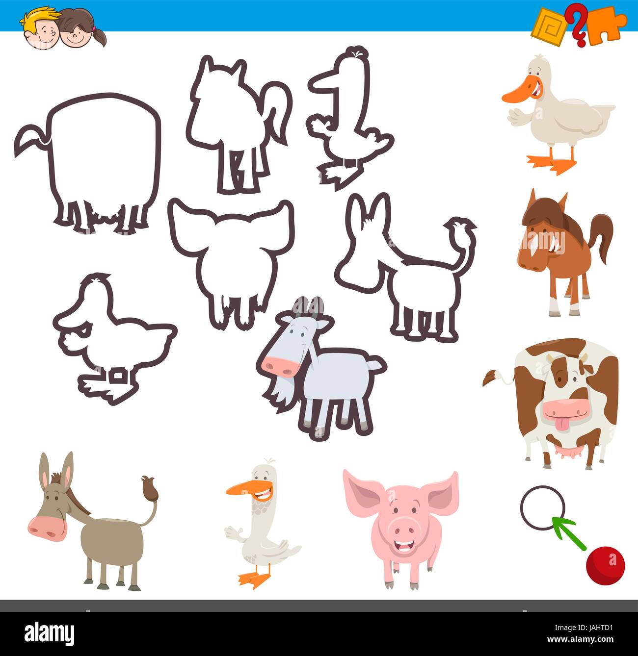 Cartoon Illustration of Educational Activity of Matching Shapes of Farm ...