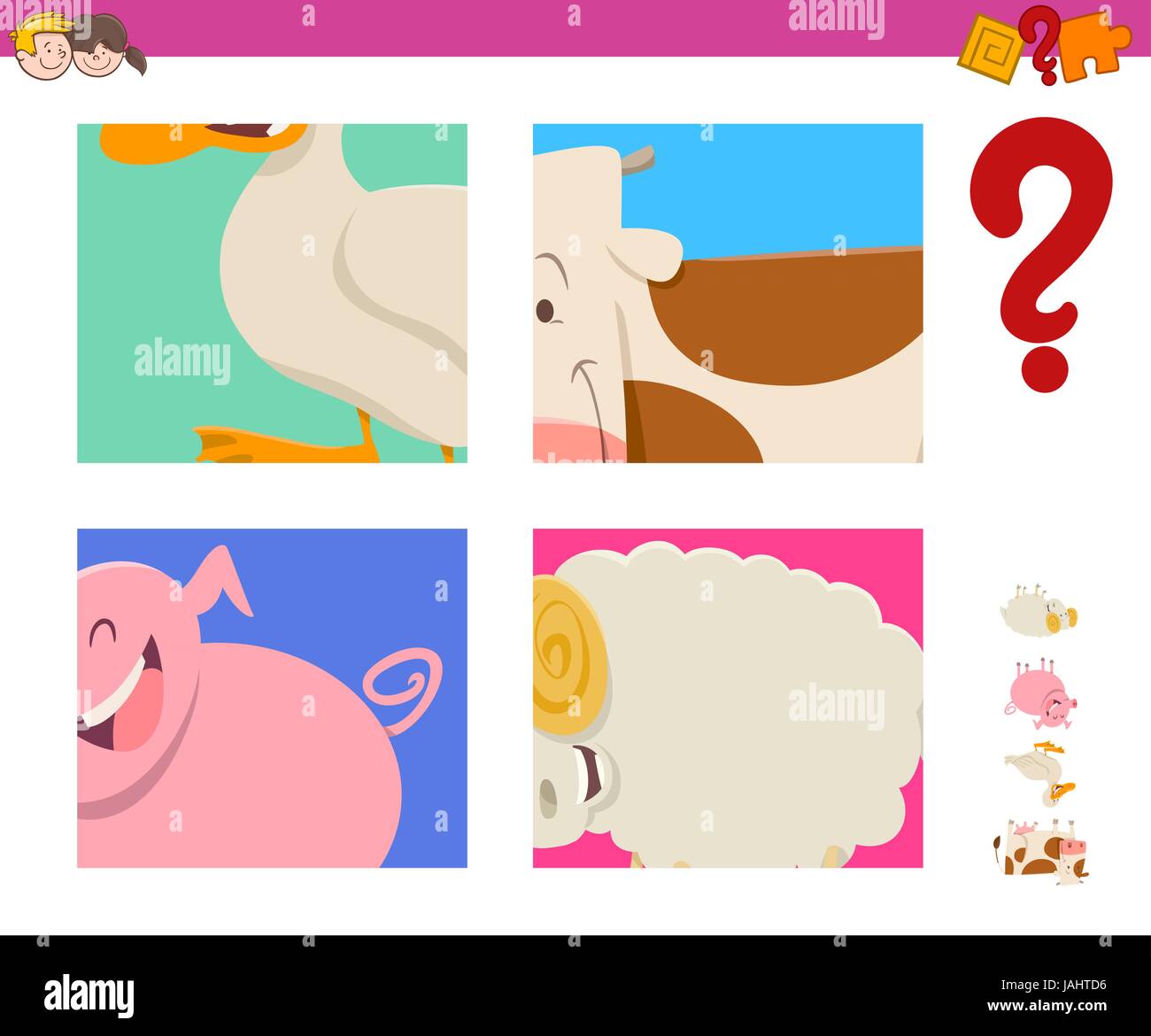 Cartoon Illustration of Educational Game of Guessing Farm Animals for ...