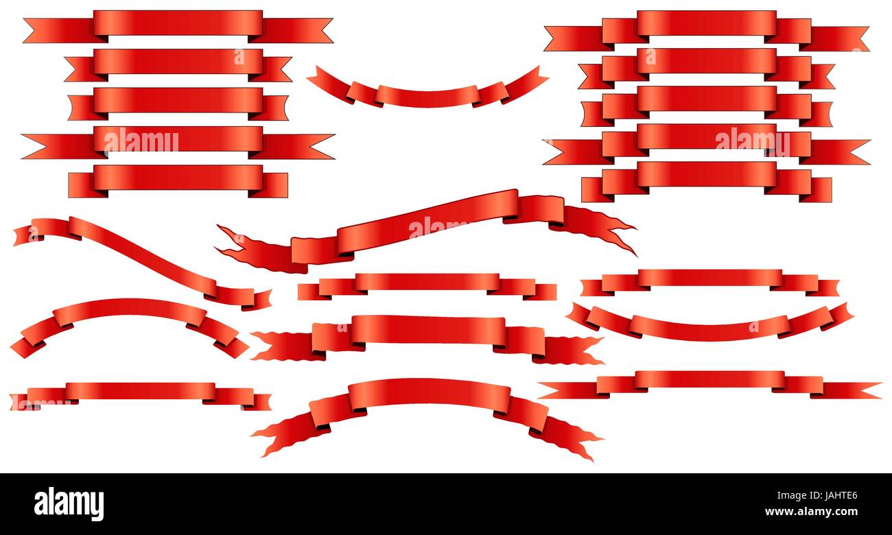 Set of vector red ribbons on white background. Banner shapes sticker ...