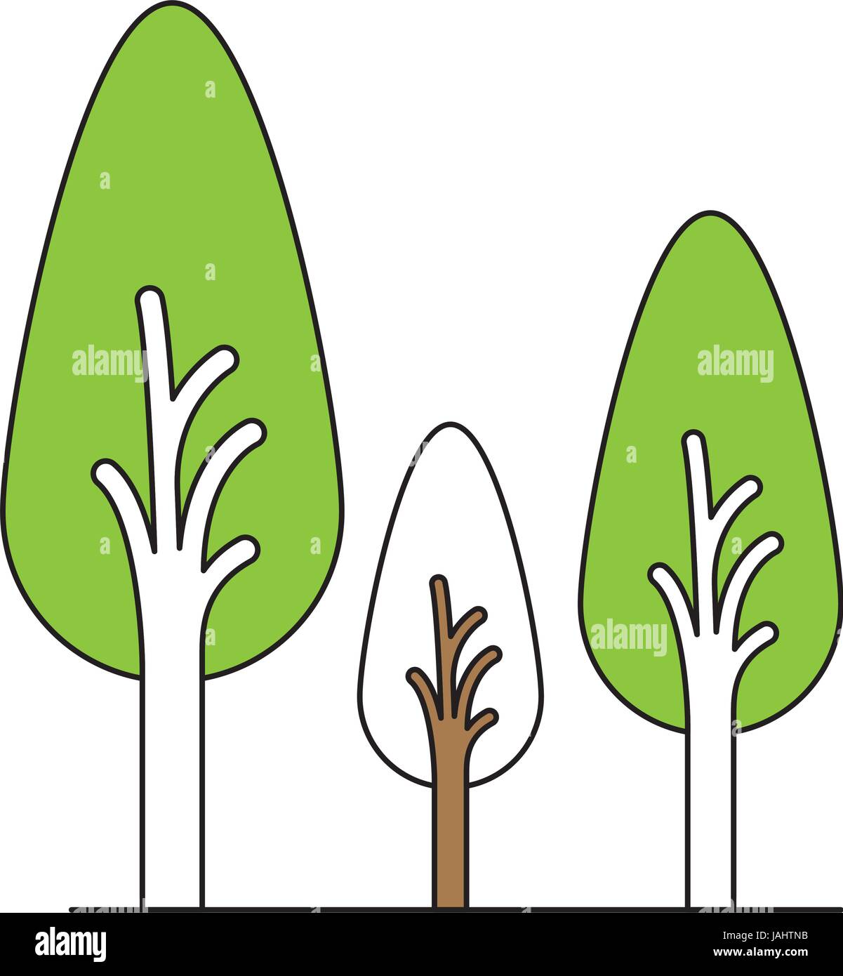 color sections silhouette of abstract trees set with foliage in shape ...