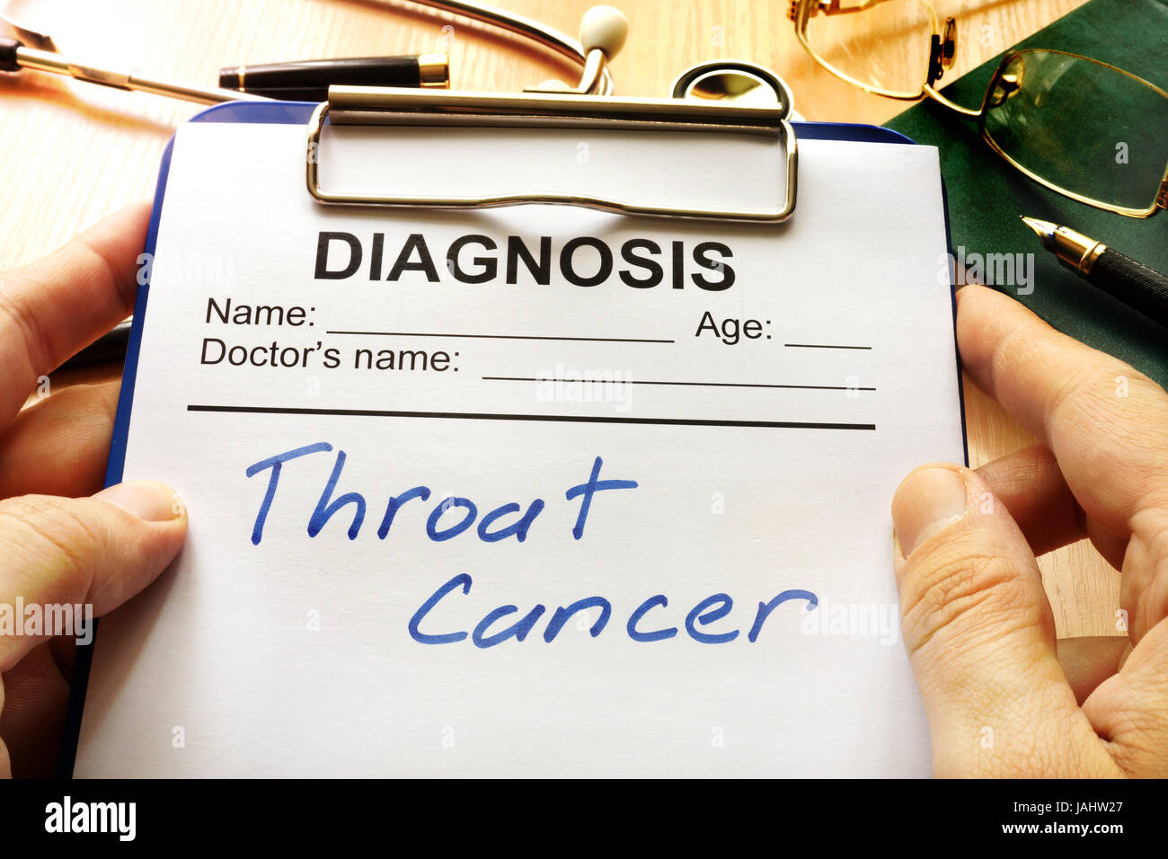 A diagnostic form with words Throat cancer Stock Photo - Alamy