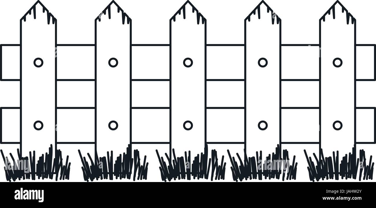 monochrome silhouette of wooden fence and meadow Stock Vector Image ...