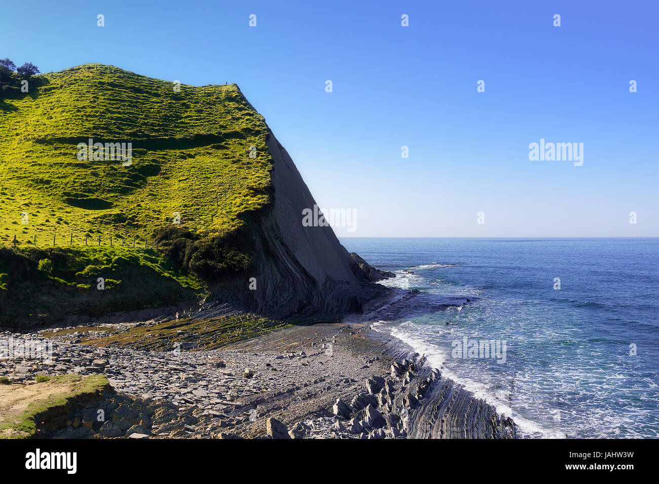 Sakoneta beach with flysch on sunny day Stock Photo - Alamy