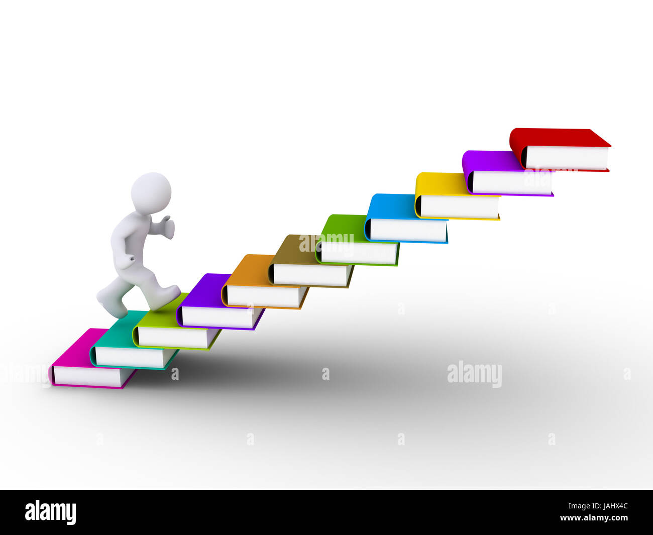 3d person running up the steps of a ladder made of books Stock Photo ...