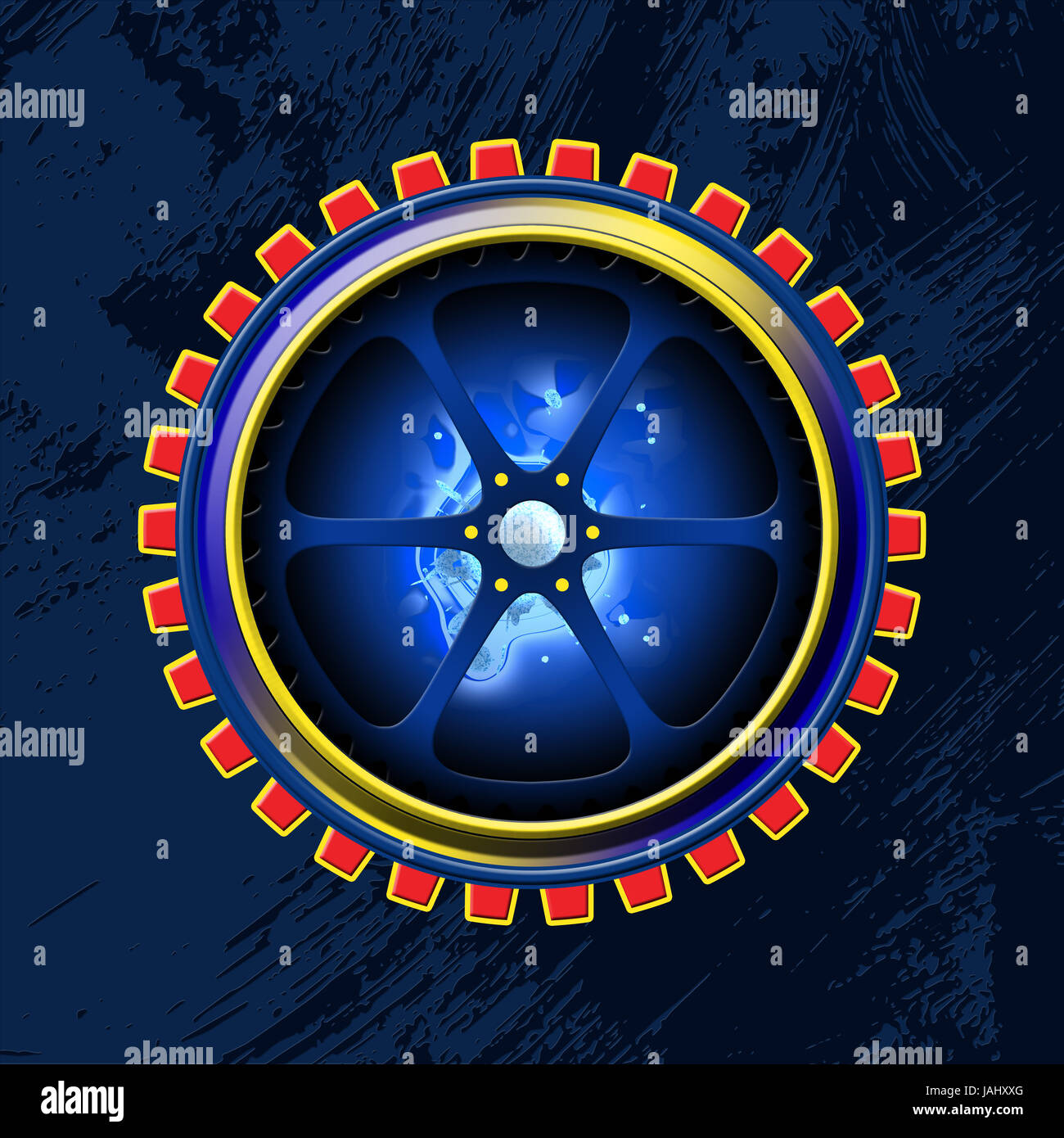 Electric blue glowing power core with some extra red and yellow ...