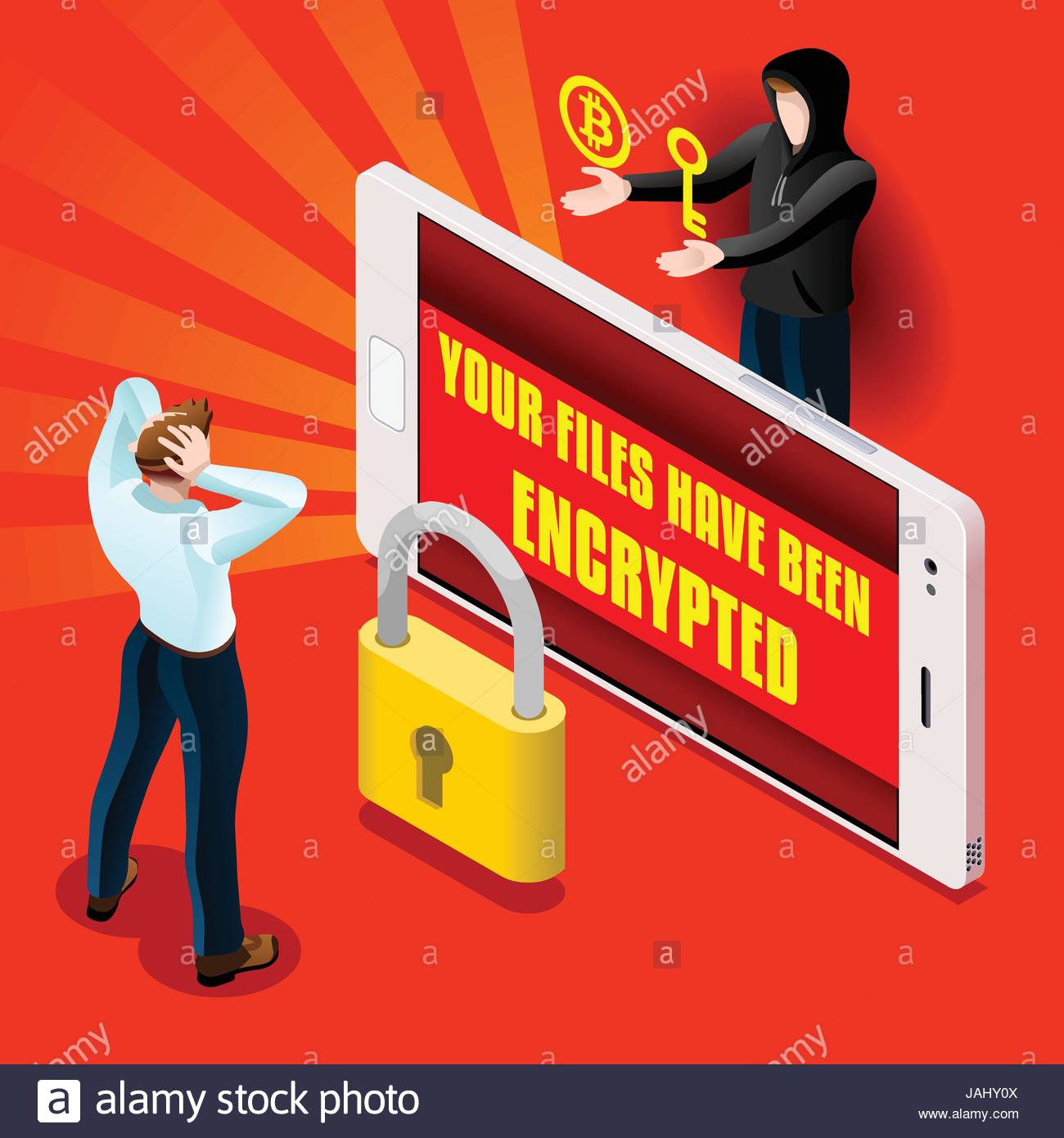 Ransomware malware wannacry symbol cyber attack concept smarphone Stock ...