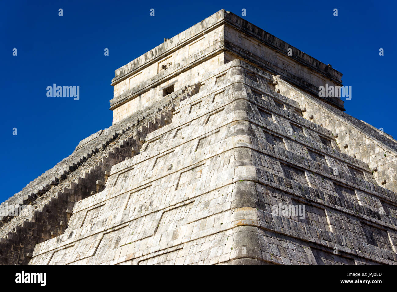 Closeup view of the pyramid known as El Castillo in Chichen Itza ...