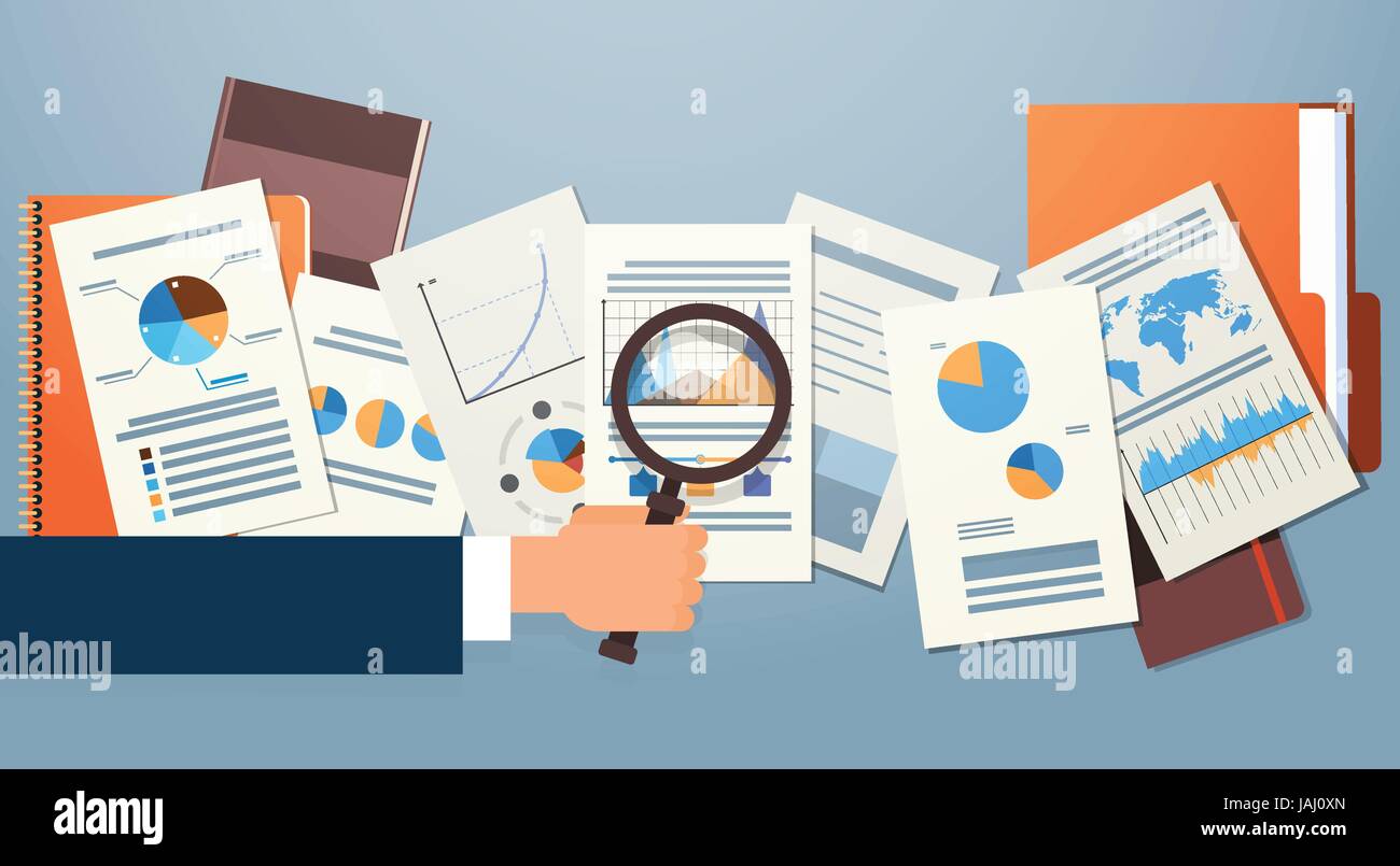Finance Diagram Documents Desk Analysis Businessman Hand with ...