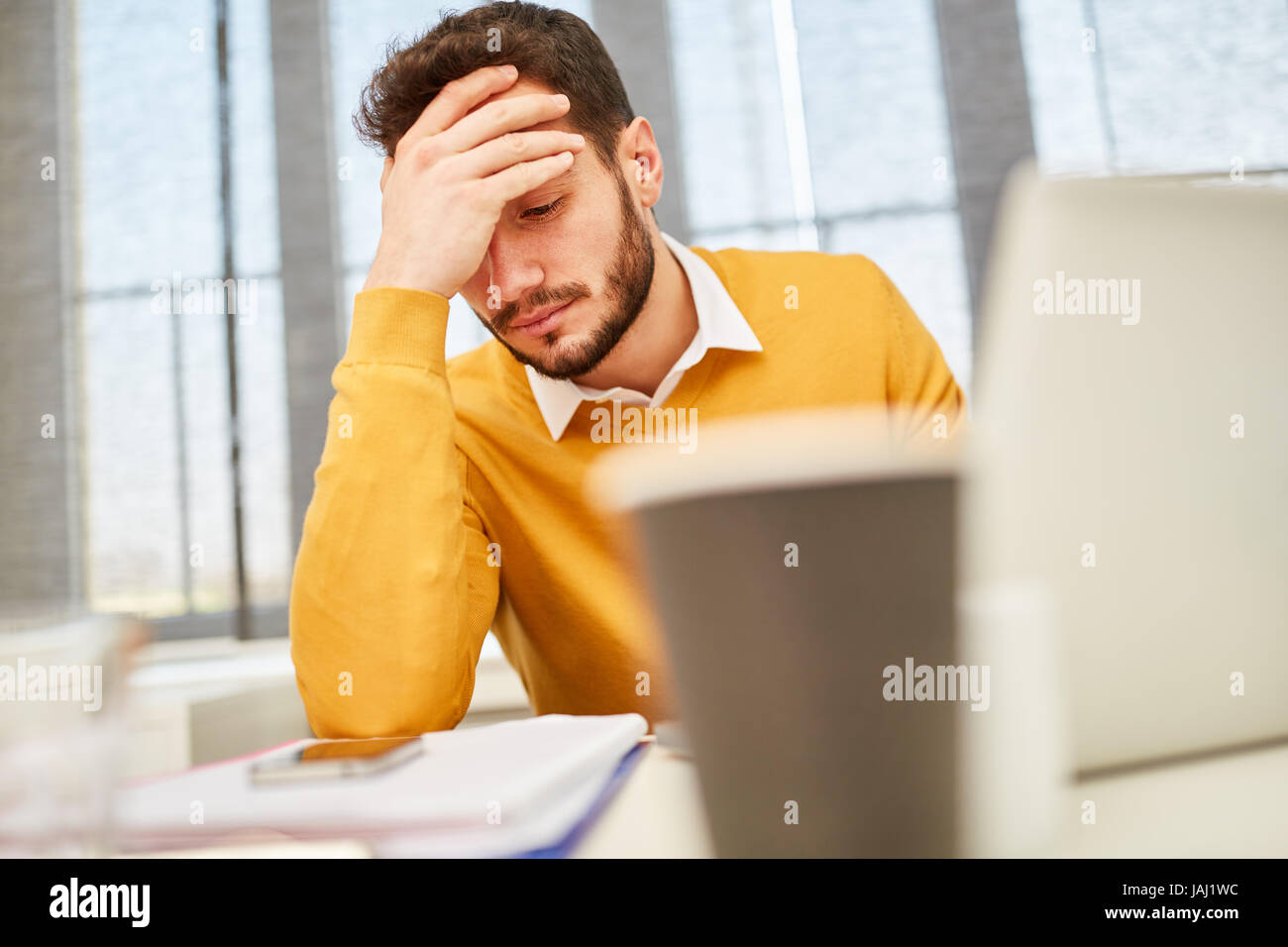 Man thinking about problem and decision and solution making Stock Photo ...