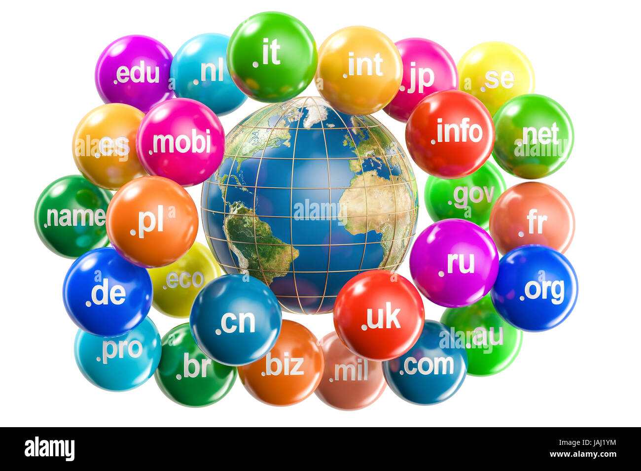 Earth Globe with domain names around, 3D rendering isolated on white ...