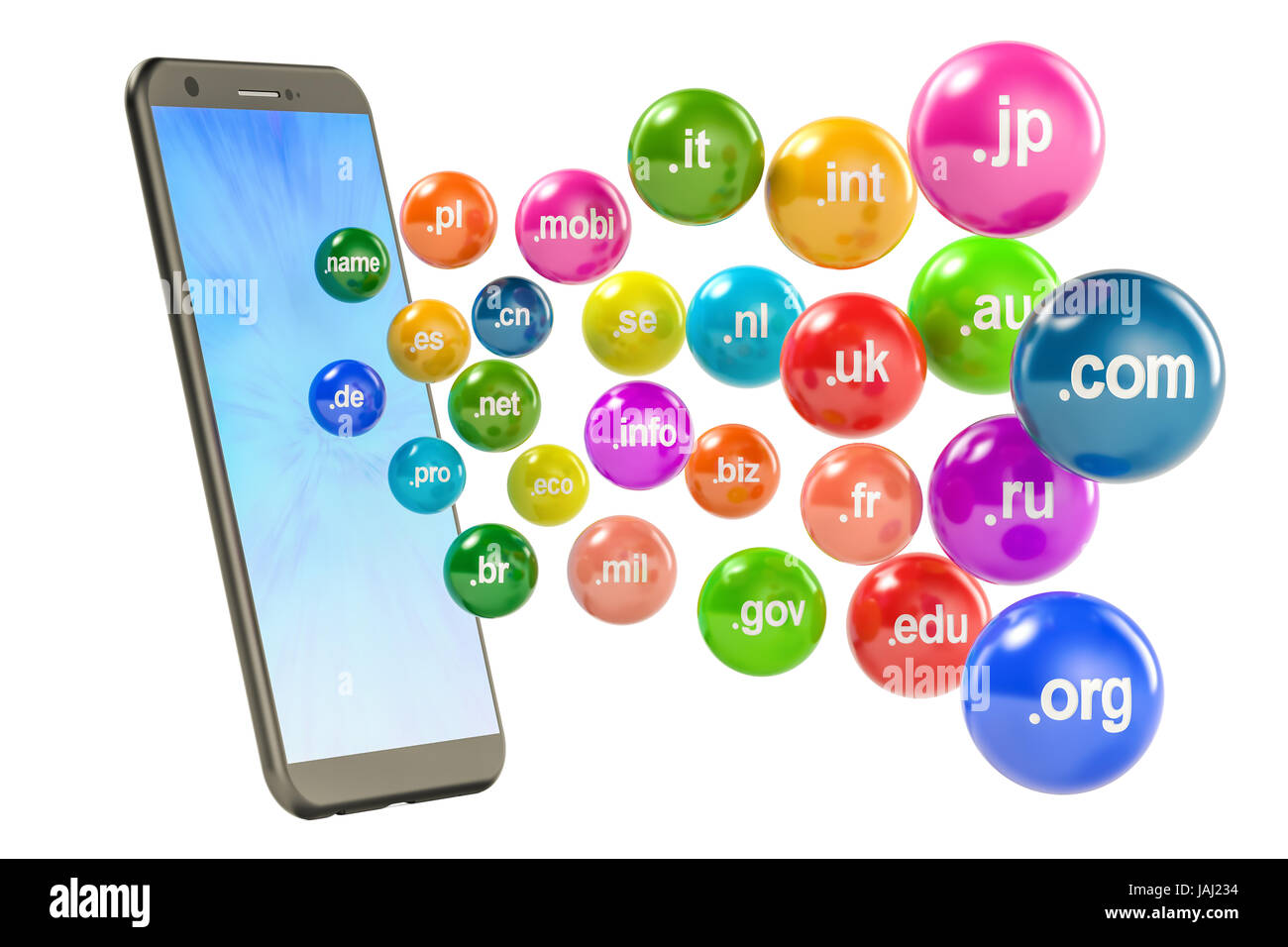 Phone with domain names, 3D rendering isolated on white background ...