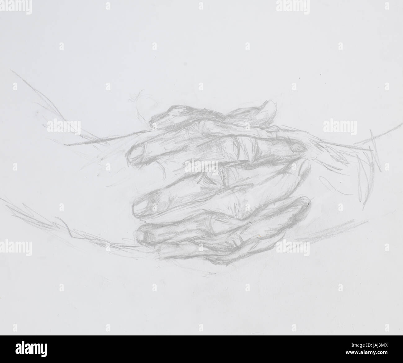 hand drawn sketch of united hands, pencil technique Stock Photo - Alamy