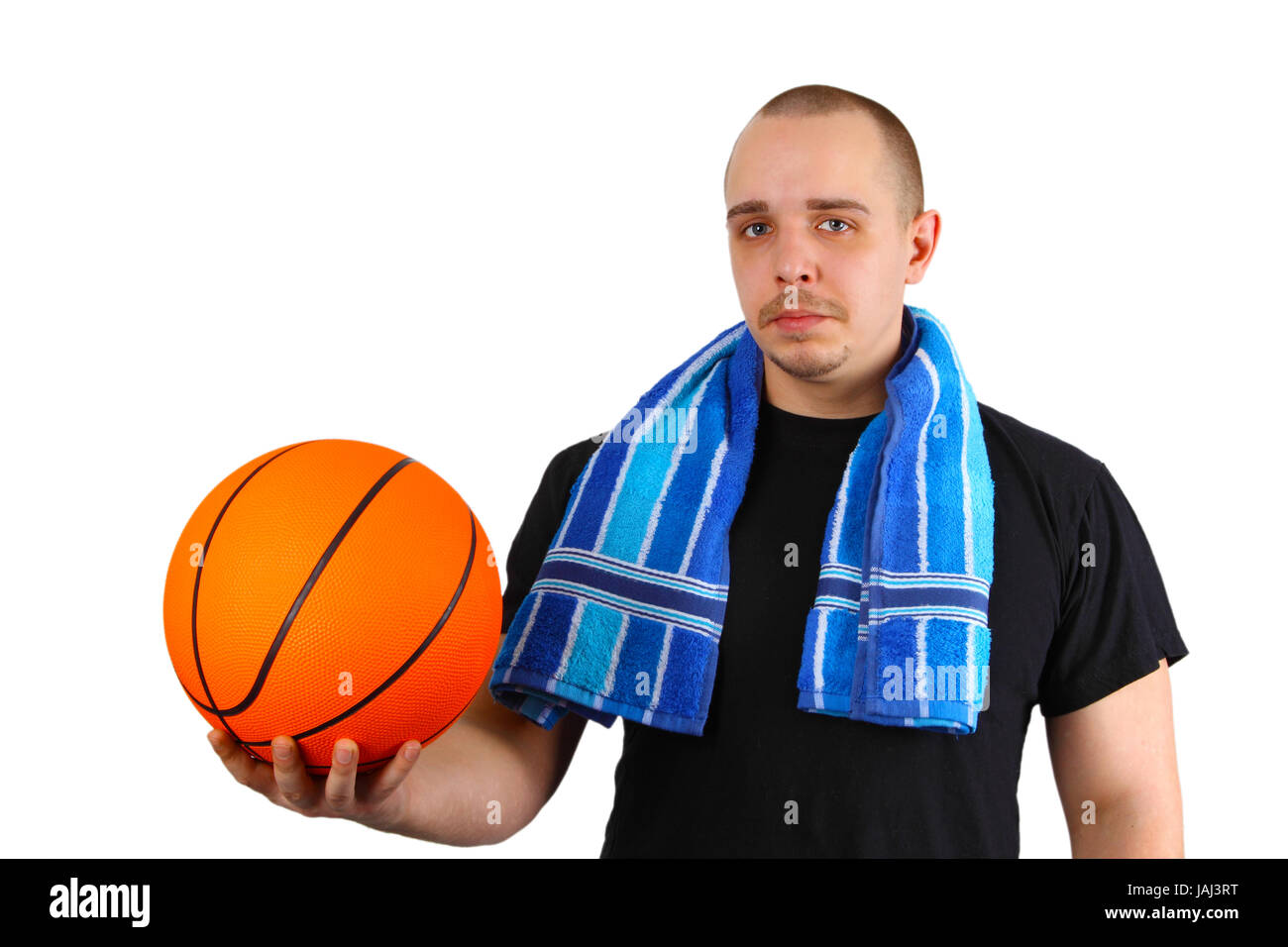 Young athletic man with basketball on white background Stock Photo - Alamy